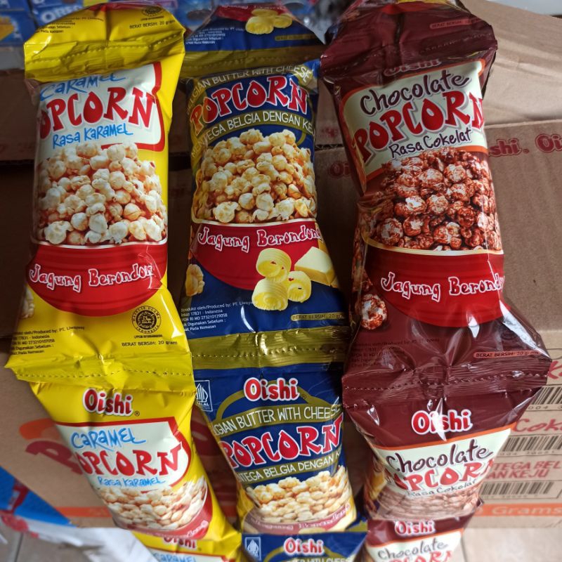 Jual Pop Corn Oishi Rasa Karamel Keju Cokelat Jagung Berondong Renceng ...