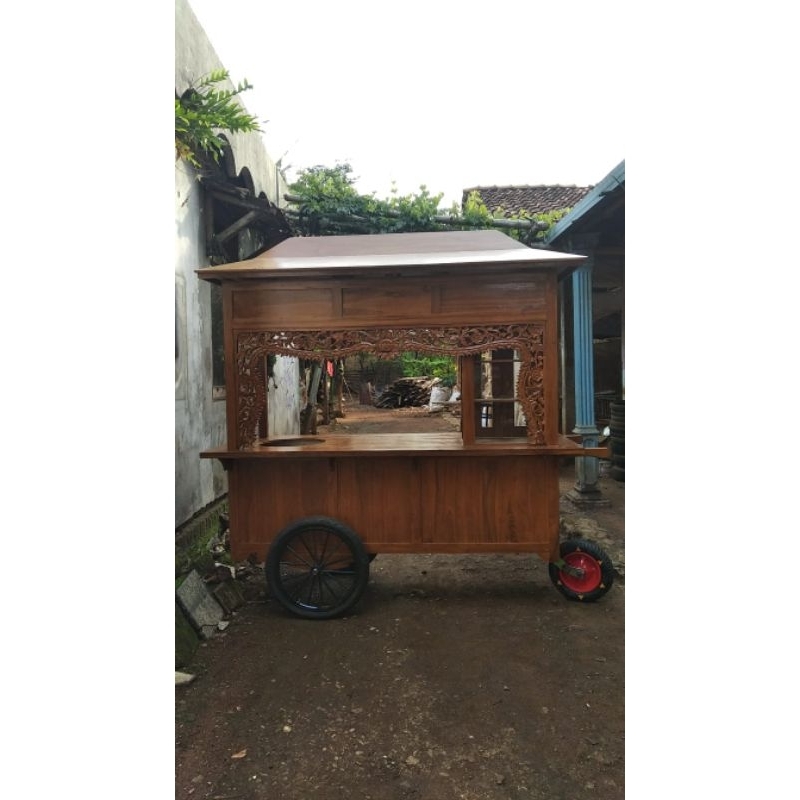 Jual gerobak bakso mieayam dorong kayu jati perhutani / gerobak kayu ...