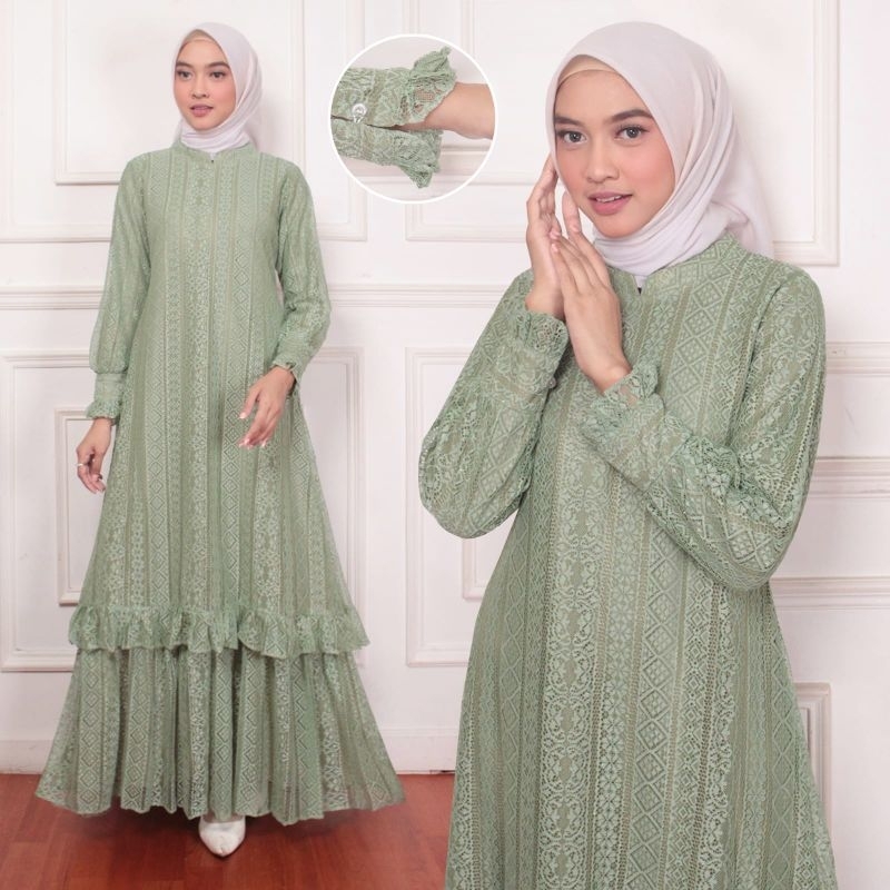 Jual Claudia Dress (Gamis Full Brukat Malika) / Gamis Lebaran / Gamis ...