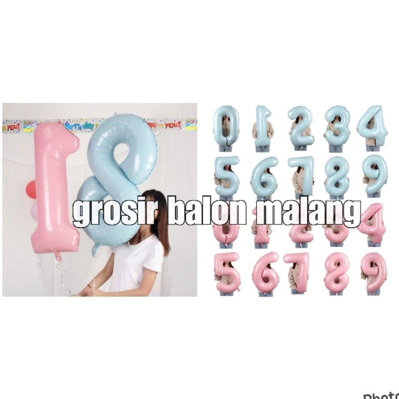 Jual balon angka number ultah Jumbo 100cm 1m PASTEL pink Biru | Shopee ...