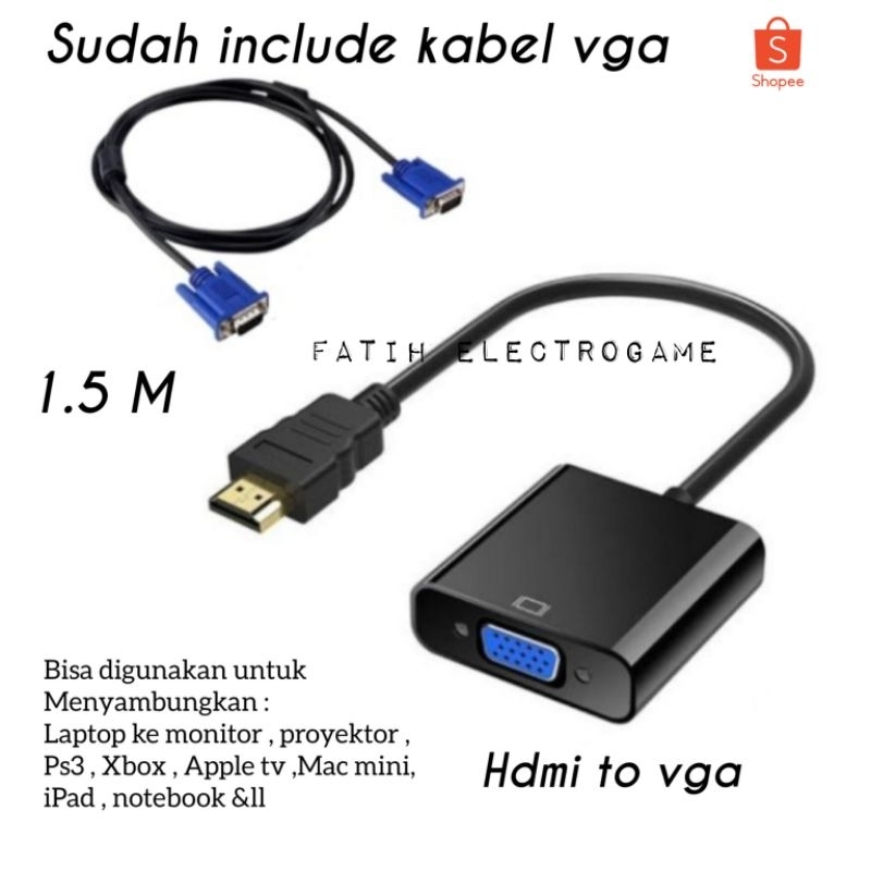 Jual CONVERTER HDMI MALE TO VGA FEMALE FREE KABEL VGA 1.5 METER UNTUK MENYAMBUNGKAN LAPTOP KE ...
