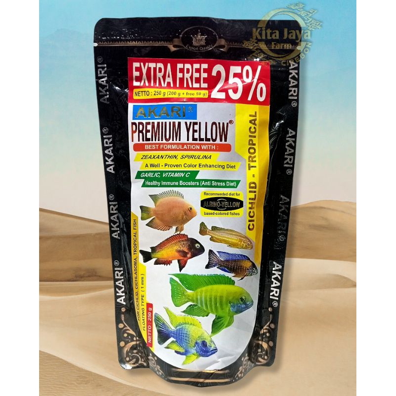Jual Pelet ikan AKARI Premium YELLOW Cichlid Repack KEMASAN BOTOL | Shopee Indonesia