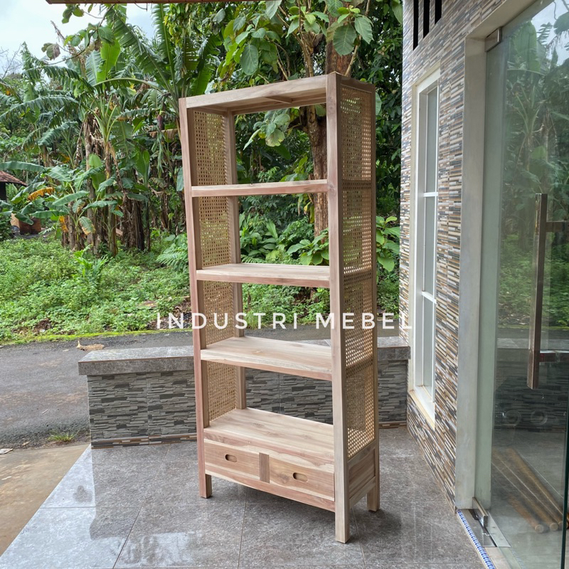 Jual Rak Buku Rotan Retro Scandinavian Jati - Rak Buku Model Terbaru ...