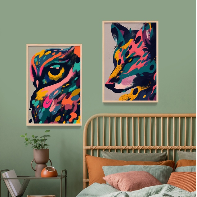 Jual Lukisan art Print Binatang Abstrak, Serigala, Singa, Owl, Serigala ...