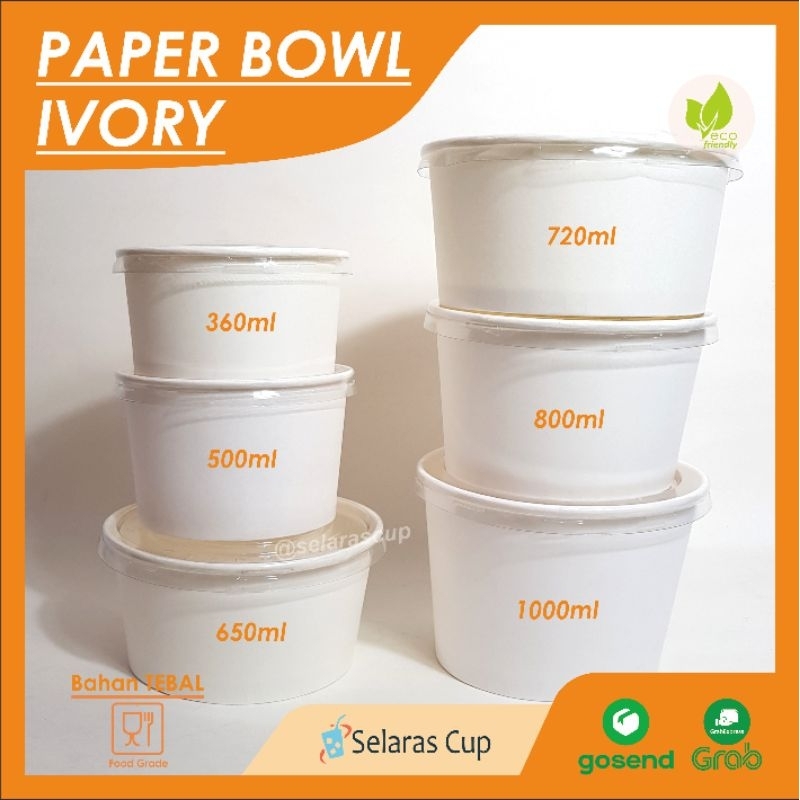 Jual ISI 100 paper bowl ivory putih tahan air minyak anti rembes ...