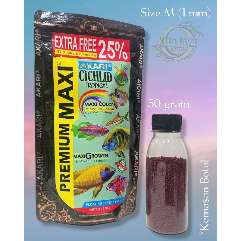 Jual Pelet Akari Premium MAXI COLOUR Cichlid size 1mm Repack KEMASAN BOTOL | Shopee Indonesia