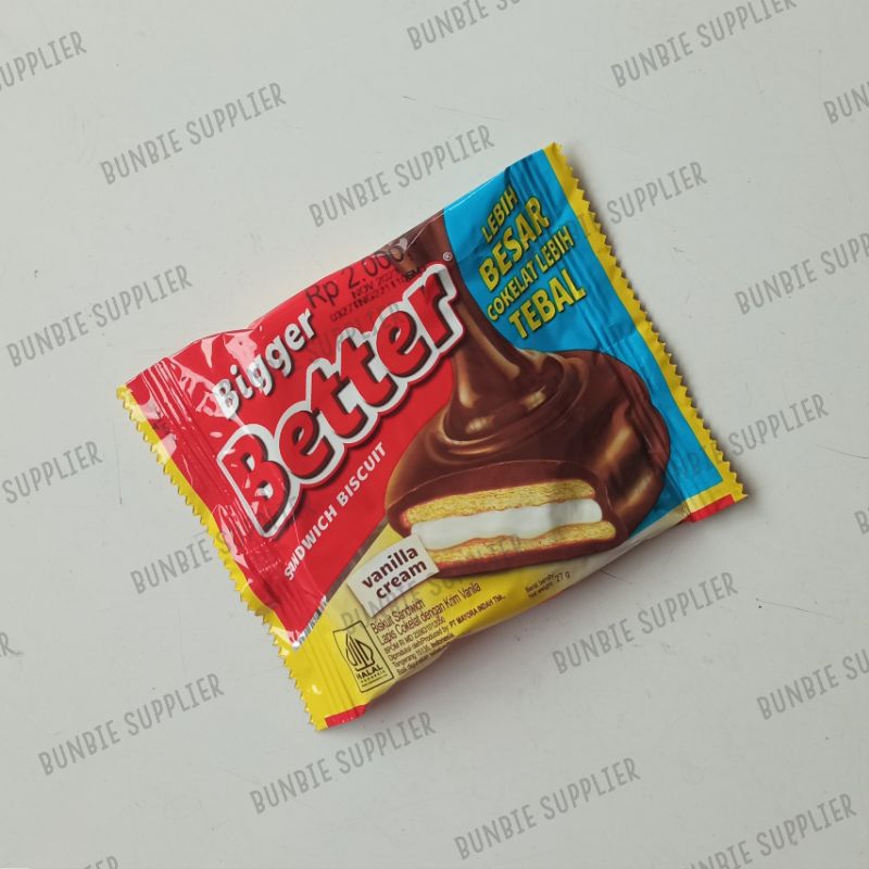 Jual Better Bigger Sandwich Biscuit Vanilla Cream 27gr x 10pcs / Better ...