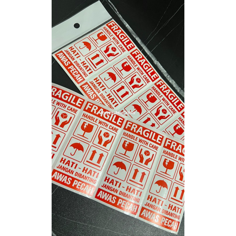Jual (isi 20lbr) Label Sticker FRAGILE 95x50 HANDLE WITH CARE HATI-HATI ...