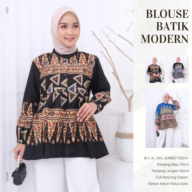 Jual Blus Batik Kerja Wanita Modern Kekinian Terbaru Jumbo Ld 110cm ...