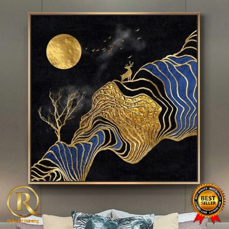 Jual Lukisan Abstrak modern gold 80x80 + Frame | Shopee Indonesia