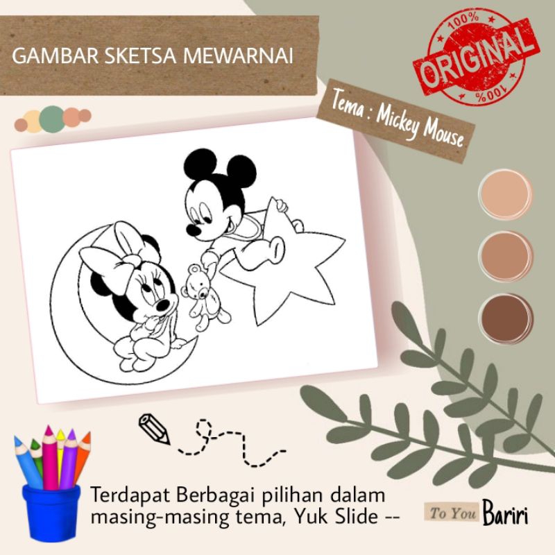 Jual Gambar Sketsa Mewarnai | MICKEY MOUSE | Sketsa lukis | Sketsa ...