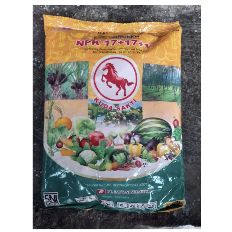 Jual PUPUK NPK NITROPHOSKA 17-17-17 CAP KUDA SAKTI KEMASAN 1KG | Shopee ...