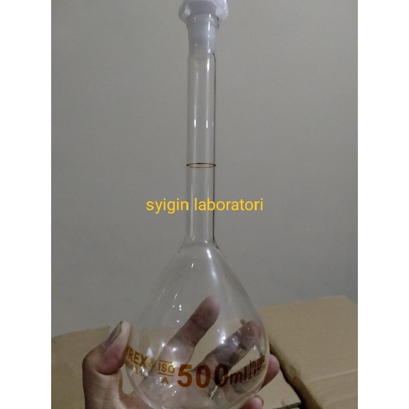 Jual Labu ukur atau volumetrik flask 500 ml PYREX dengan plastik stoper | Shopee Indonesia