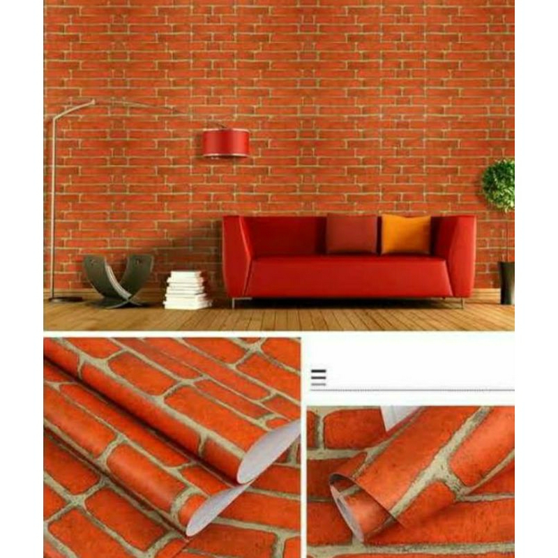 Jual Wallpaper Dinding Motif Bata Oren Premium Quality (45cm x 1m ...