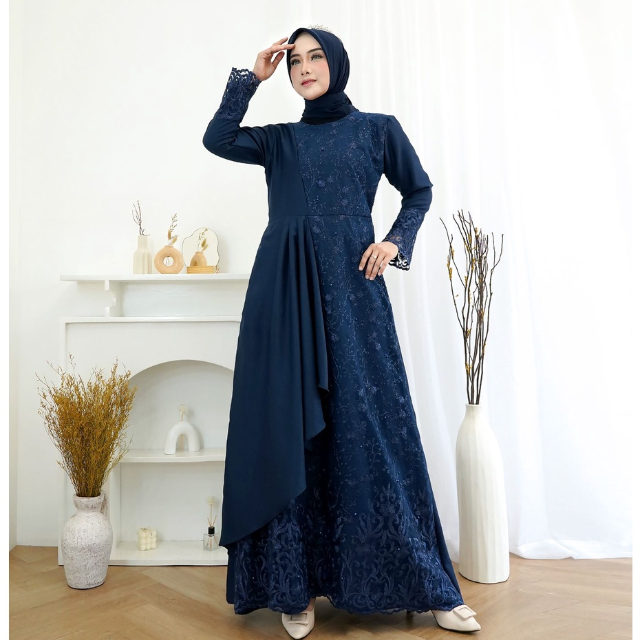 Jual (Dijamin RealPict) Gamis Mafaza Brokat TilLe Bordir Maxi Dress Lebaran Brukat Tulle Baju ...