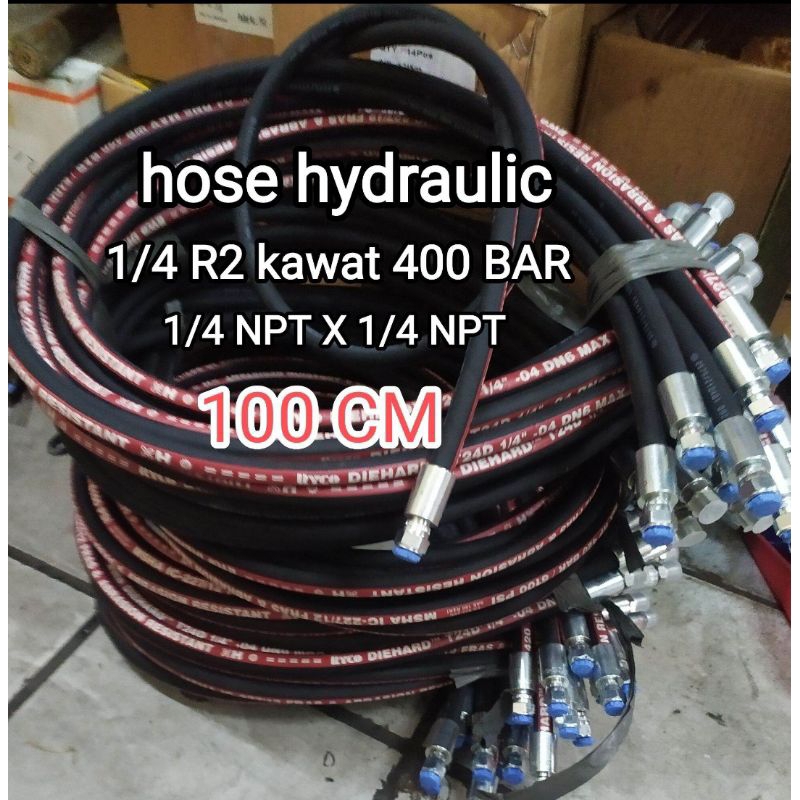 Jual selang hidrolik hose hydraulic 1/4 R2 100 cm 1/4 NPT X 1/4 NPT ...