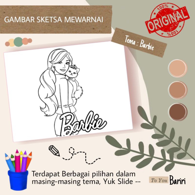 Jual Gambar Sketsa Mewarnai | BARBIE | Sketsa lukis | Sketsa Sablon ...