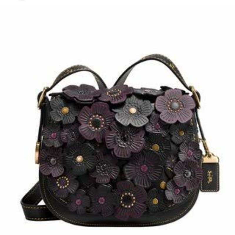 Jual Coach Black Tea Rose Applique Saddle Bag Original | Shopee Indonesia