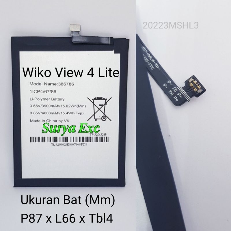 Jual Baterai Wiko View 4lite View 4 Lite View 4 Lte Model 386786 ORI ...