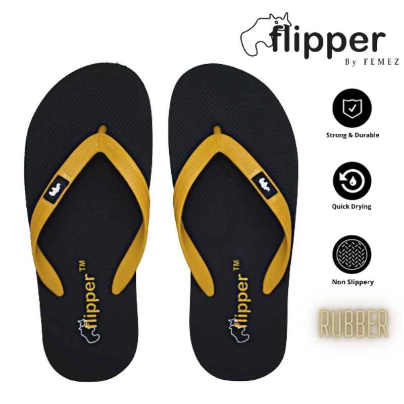 Jual Original Sandal jepit FLIPPER by FEMEZ Pria Wanita hitam kuning ...