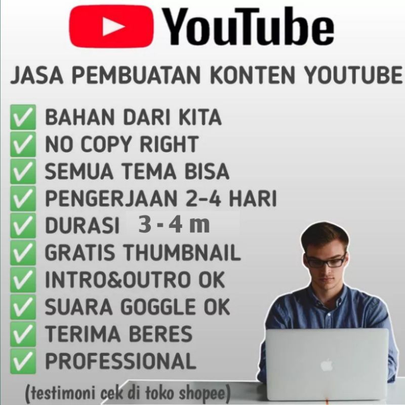 Jual jasa buat video konten YouTube gratis thumbnail | Shopee Indonesia