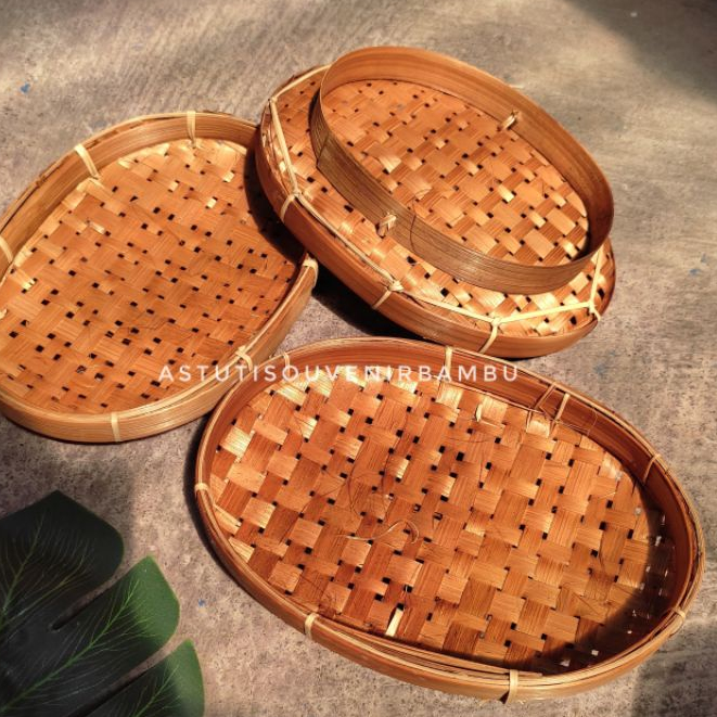 Jual PIRING PENYETAN BAMBU BENTUK OVAL 19X14 CM WARNA NATURAL / piring ...
