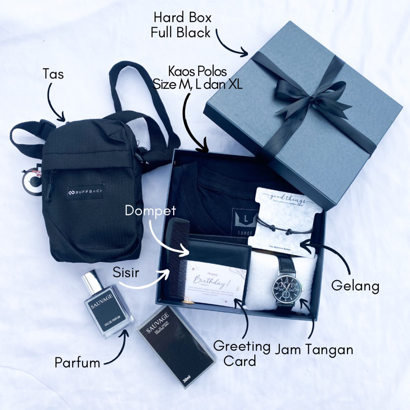 Jual [A4466]HAMPERS GIFT BOX HARD BOX FULL BLACK UNTUK COWOK/KADO PACAR ...
