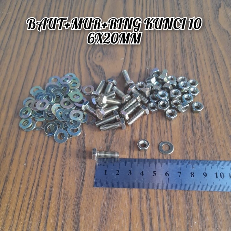 Jual BAUT BAUD 10 6MMX20MM LENGKAP BAUT MUR DAN RING | Shopee Indonesia