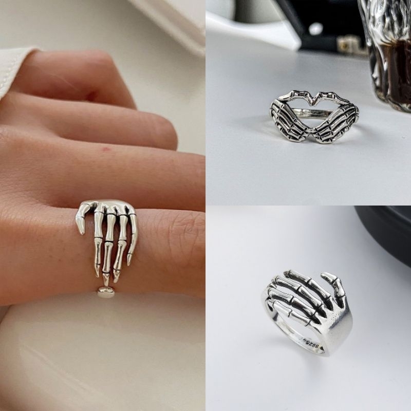 Jual Skull Hand Silver Ring | Cincin Perak Vintage Adjustable, Cincin ...