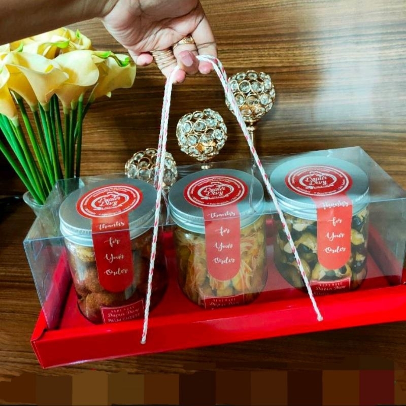 Jual Box Mika hampers lebaran kue kering 3 toples tabung premium box ...