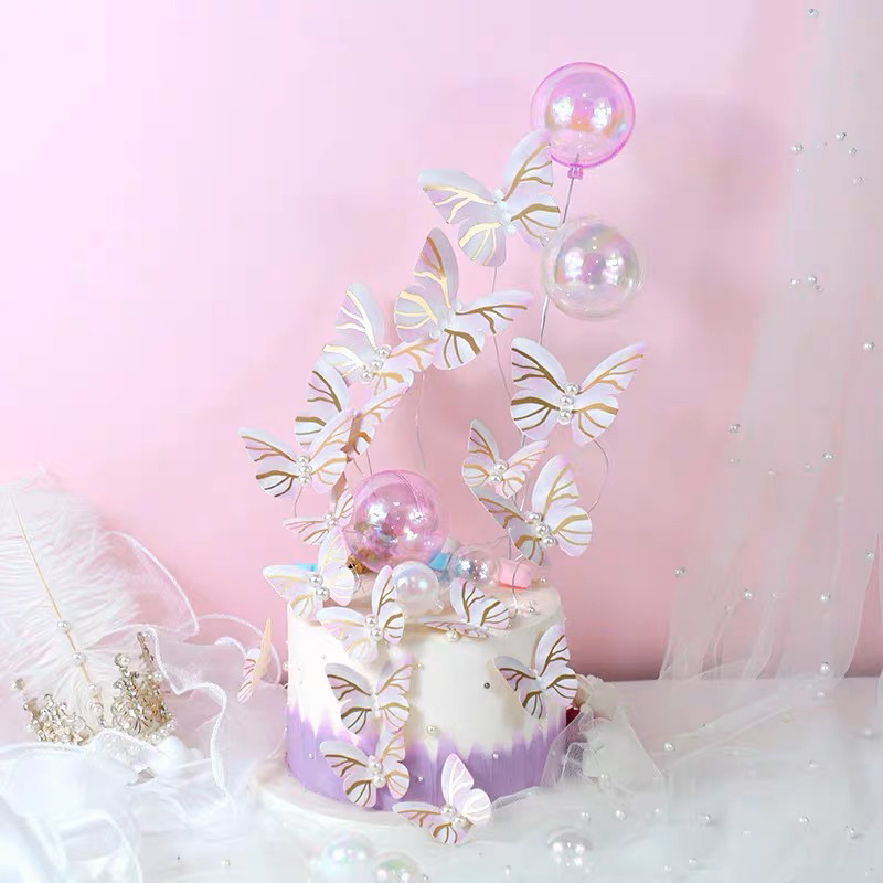 Jual (SET ISI 10 PC) TOPPER KUPU-KUPU MUTIARA | TOPPER KERTAS KUE ...