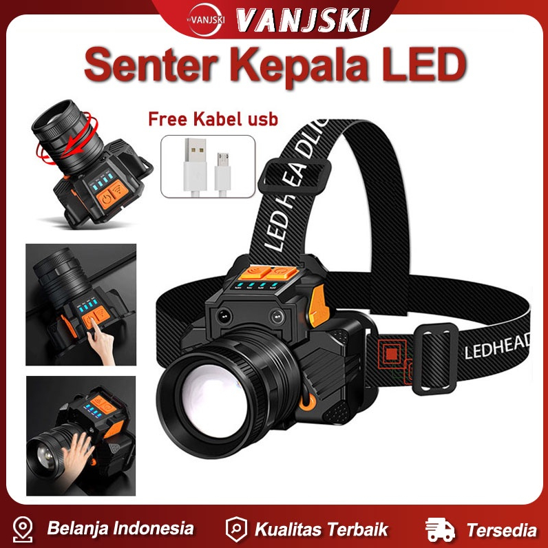 Jual LED Senter Kepala Lampu Induksi Usb Rechargeable Zoom Senter Kepala Super Terang Headlamp ...