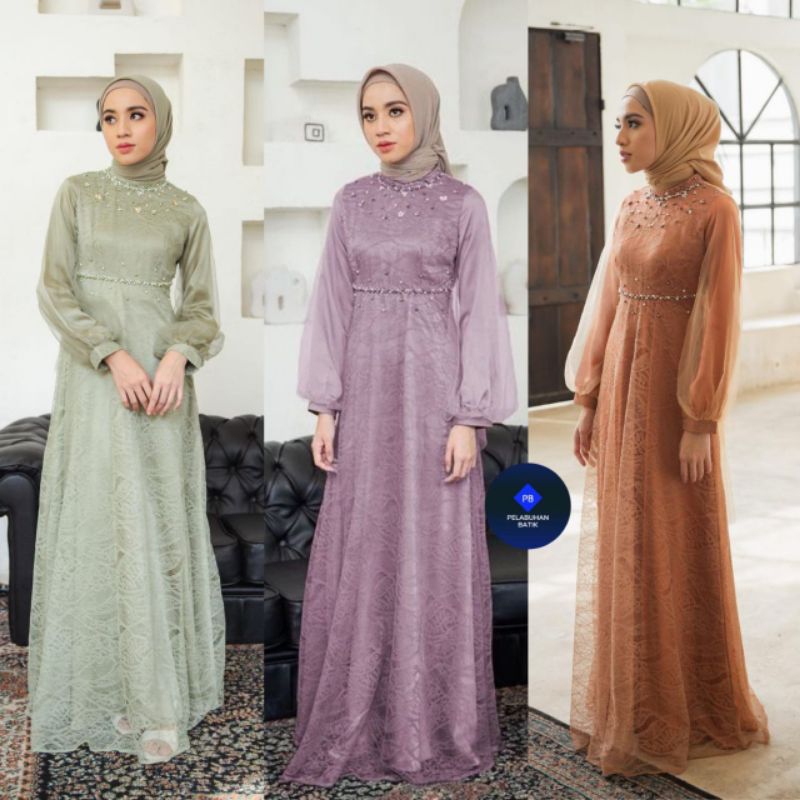 Jual (ADA JUMBO) Gamis Brukat Nadine Dresss Exclusiv Gamis Pesta Mewah Gamis Kondangan Lebaran ...