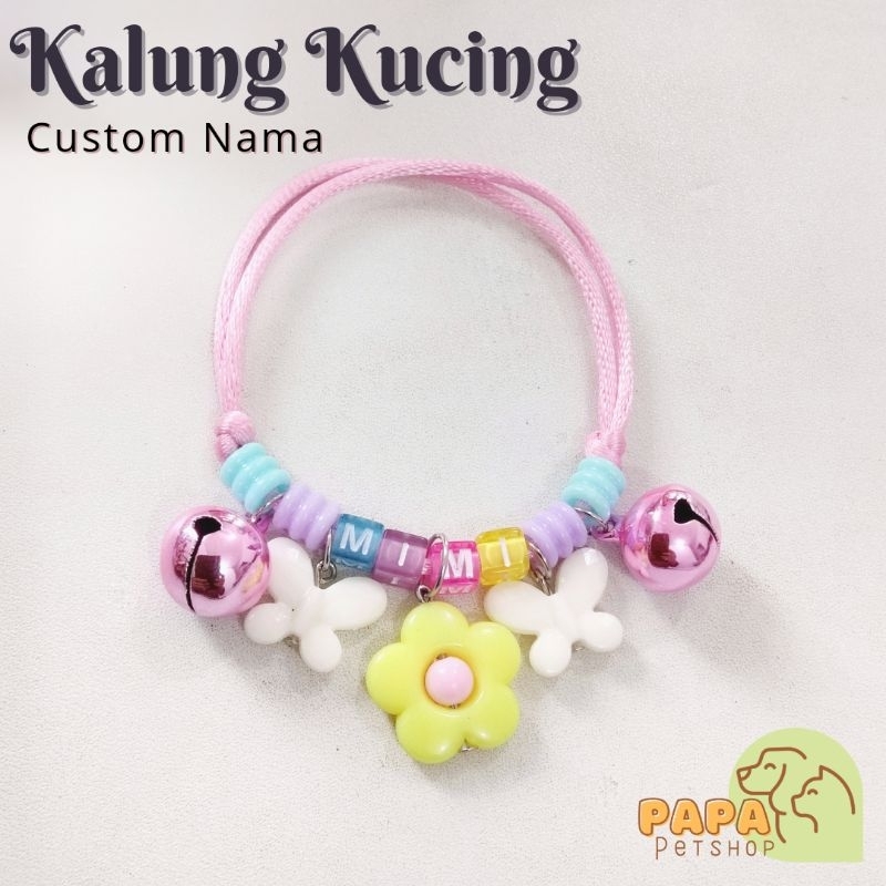 Jual Kalung Kucing Custom Nama + Hias Kupu Kupu Bunga Lonceng Imut Lucu ...