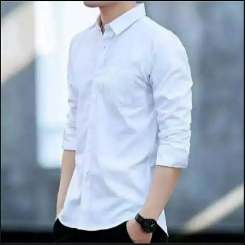 Jual PROMO (COD) PUTIH KANCING PUTIH Kemeja Pria Lengan Panjang Sage ...