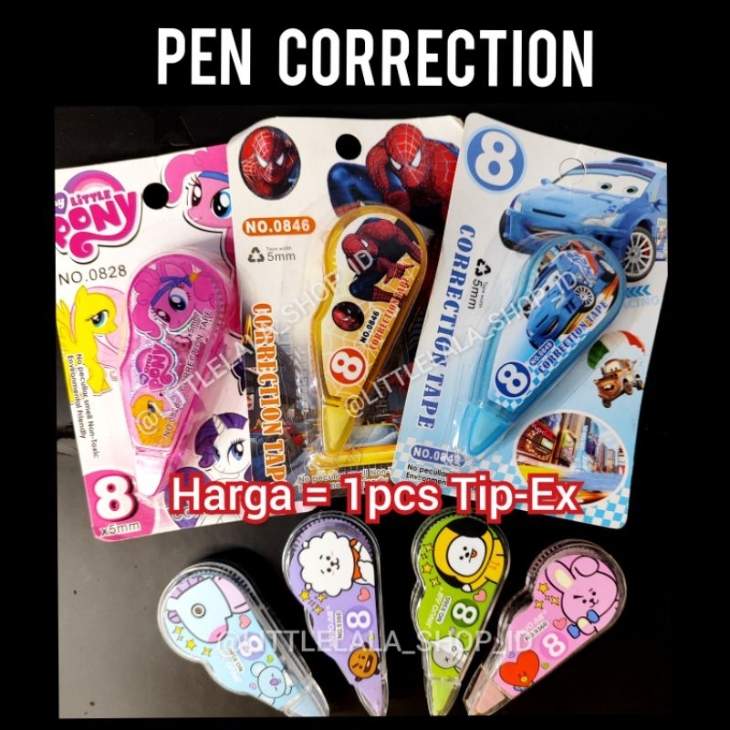 Jual TIP-EX Karakter lucu BTS, Unicorn, Hellokitty, Spiderman tipex tip ...