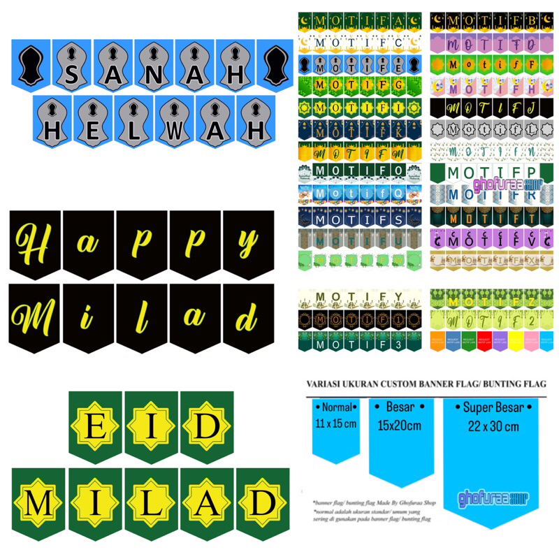 Jual bunting flag tulisan Happy Milad Eid Milad Sanah Helwah custom ...