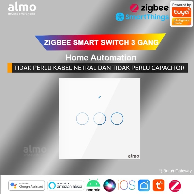 Jual ALMO Tuya Zigbee Smart Switch EU 3 Gang PUTIH Saklar Home ...