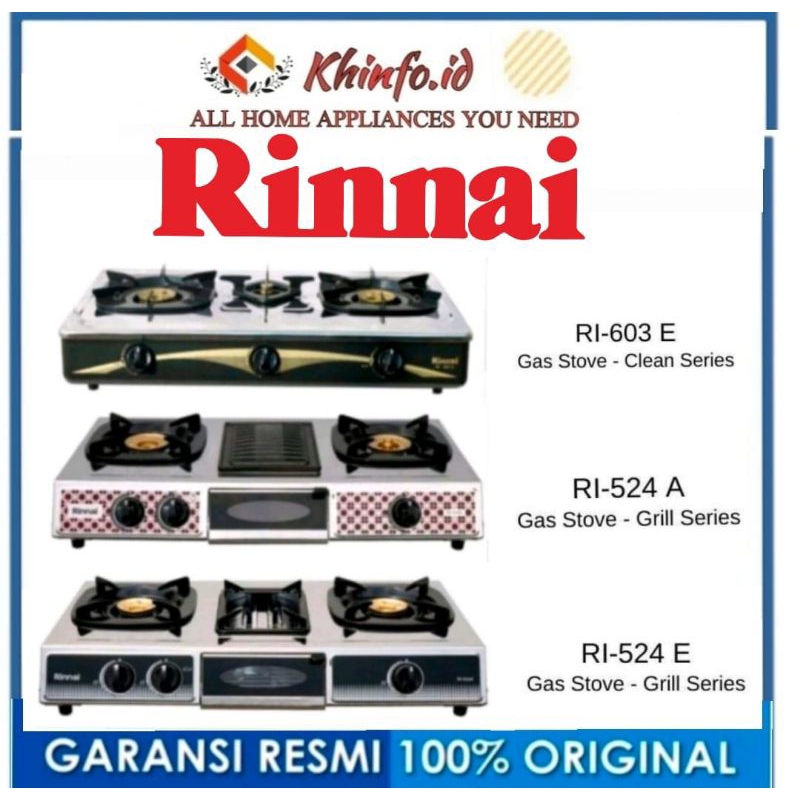 Jual RINNAI KOMPOR + GRILL PAN RI 524A/RI524E/2 TUNGKU + 1 TUNGKU API ...