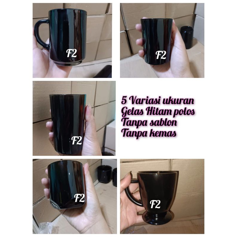 Jual Souvenir Gelas hitam laminasi 5 variasi bentuk, polosan tanpa ...