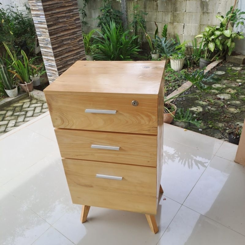 Jual Drawer minimalis kayu solid 3 laci kayu pinus serat estetik ...