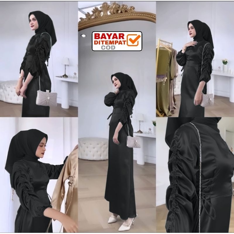 Jual New Product Gamis Tangan Serut Belle L XL XXL Satin Mewah Gratis ...