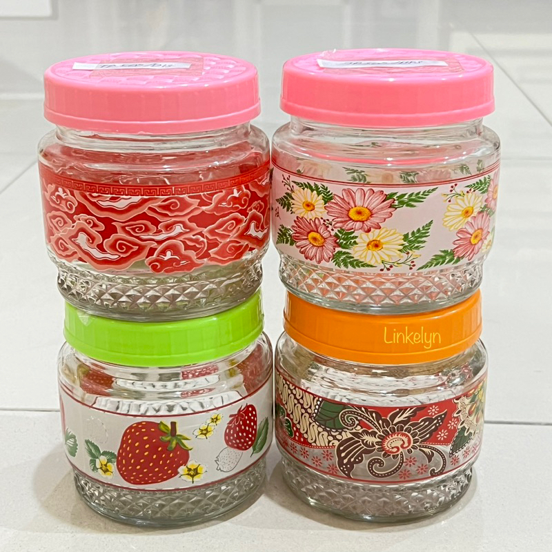 Jual Toples Kaca Kedaung 500ml Tempat Penyimpanan Kue Model Batik Bunga ...