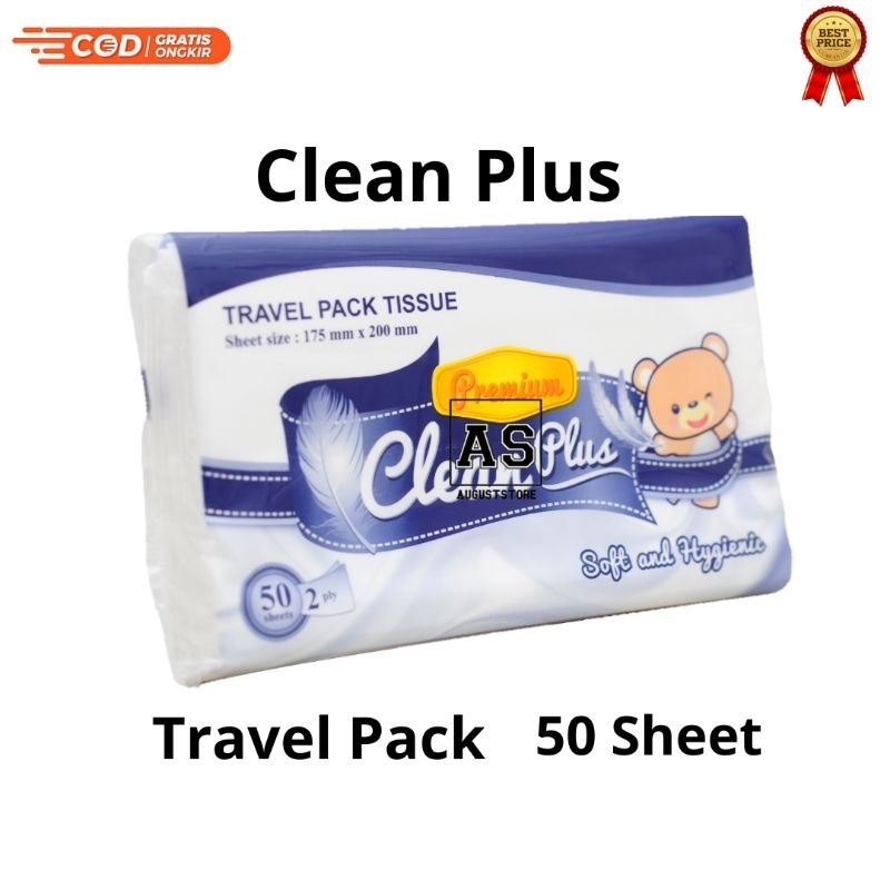 Jual Tisu Tissue Clean plus Travel Pack Isi 50 Sheets / 2 Ply / Tissue ...