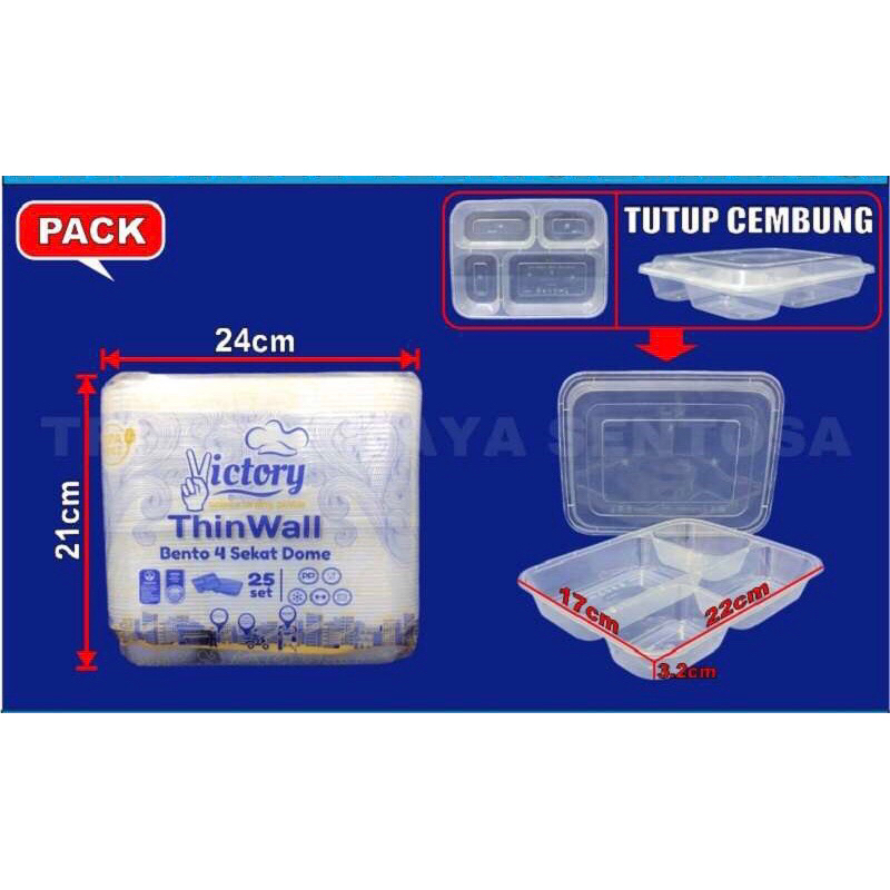 Jual Thinwall Sekat 4 Box Food Container Tray Kotak Makan bento Plastik ...