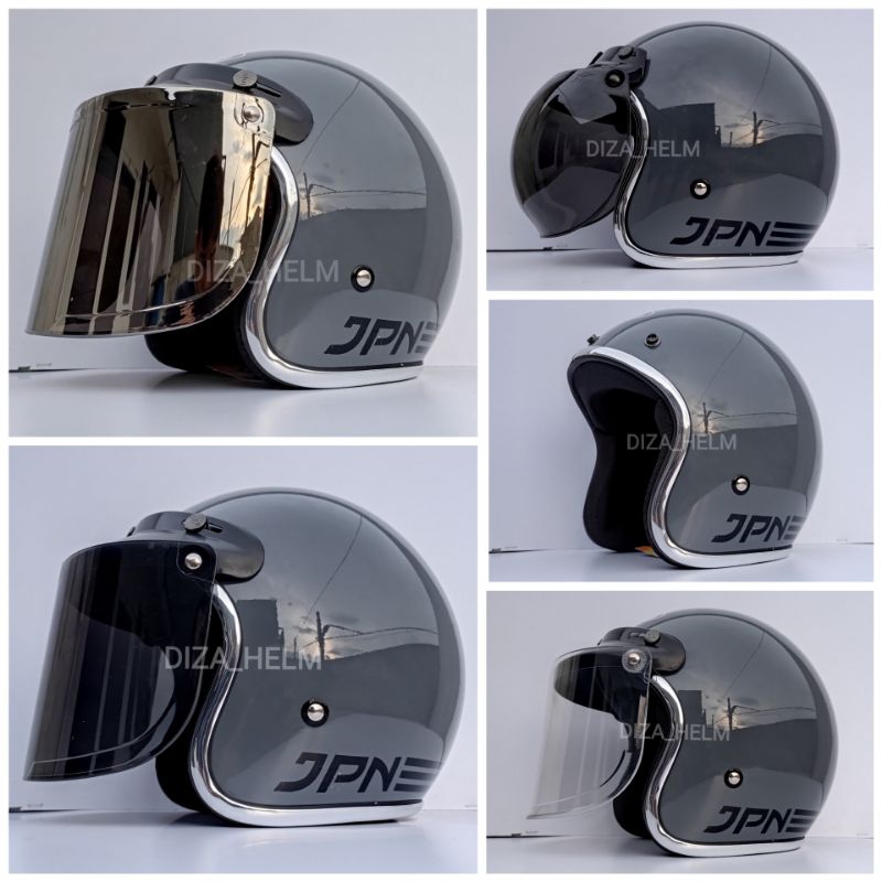 Jual Helm JPN List Chrome Abu lava Metalik | Shopee Indonesia