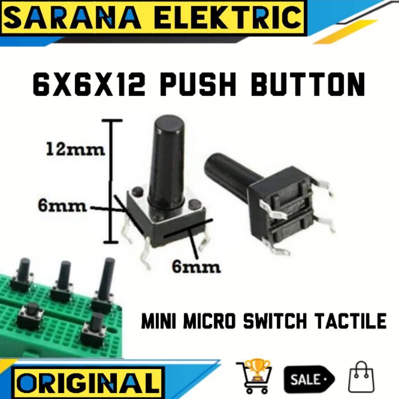 Jual 6X6X12 4 PIN MINI MICRO TACTILE MOMENTARY MICRO SWITCH 6X6X12MM ...