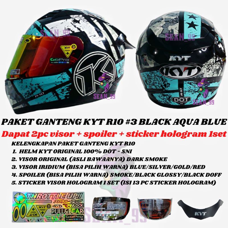Jual HELM KYT R10 #3 BLACK AQUA BLUE VISOR SMOKE FULL FACE ORIGINAL SNI ...
