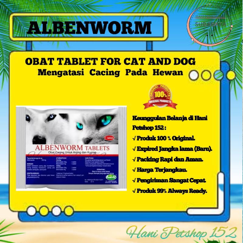 Jual ALBENWORM TABLET OBAT CACING KUCING DAN ANJING PIL TABLET | Shopee ...