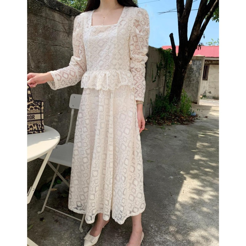 Jual Chrissy Dress Korean Summer Dinner Mewah Elegant Midi Lengan ...